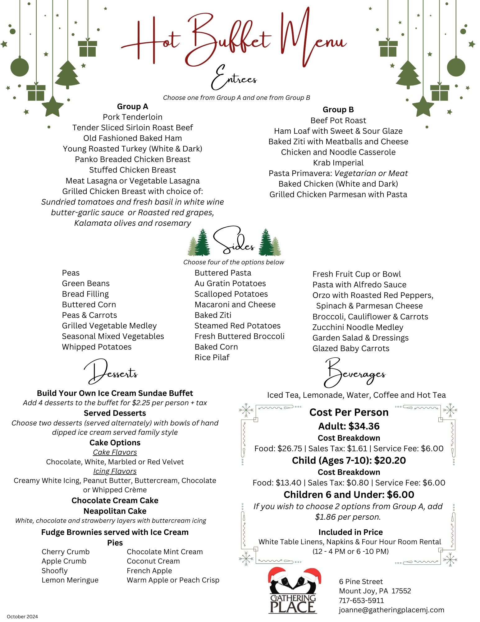 Holiday Buffet Menu - The Gathering Place